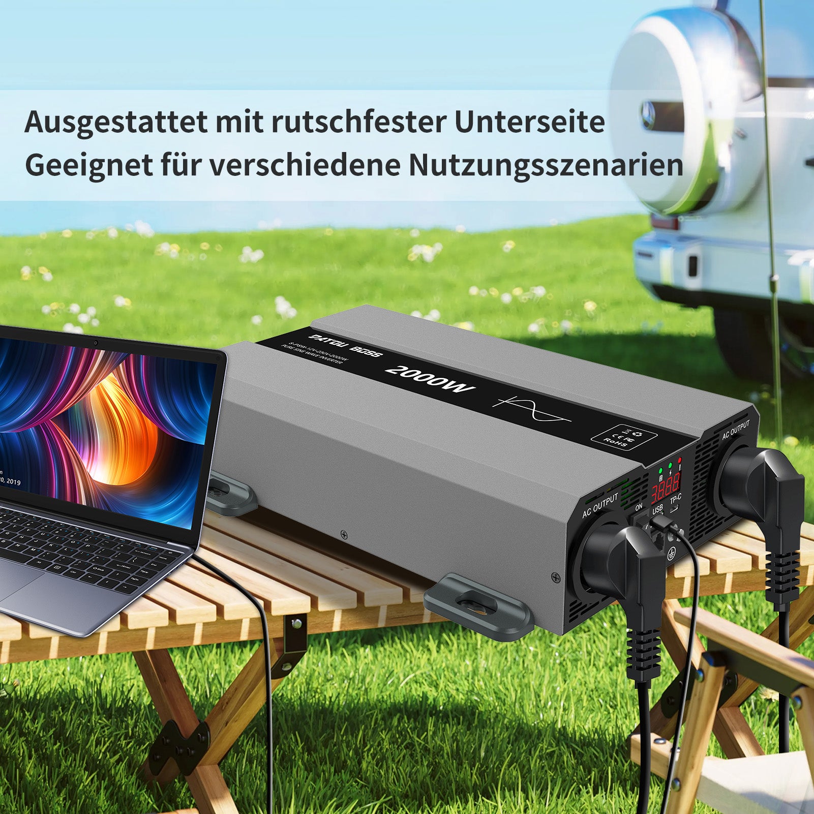 DATOUBOSS 2000W Inverter 12V to 230V Pure Sine Wave Voltage Converter ...